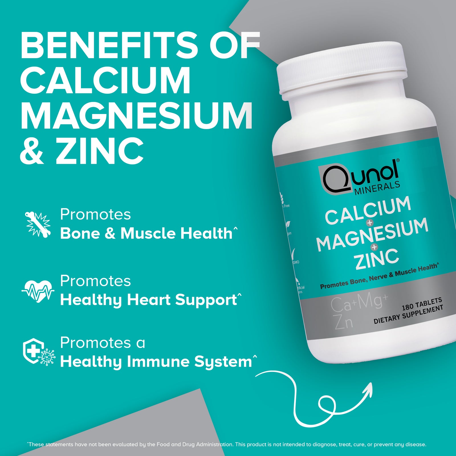 Calcium with Magnesium and Zinc, 3-in-1 Complex Tablets | Qunol